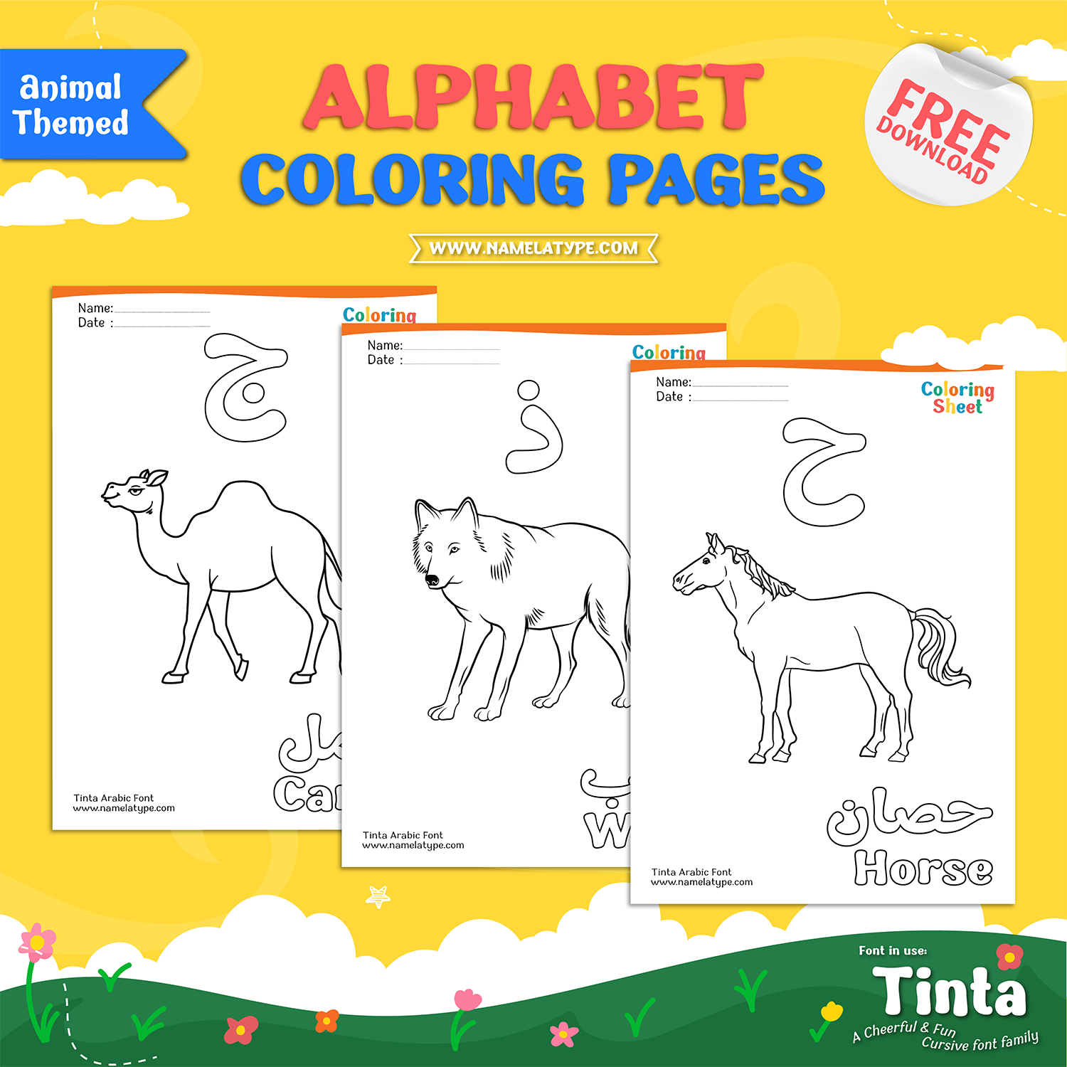 Free Arabic and English Alphabet Animal Coloring Worksheets for Kids ...